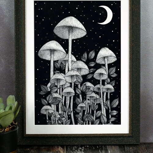 Star Mushrooms Art Print Witchy Home Decor Crescent Moon - Etsy