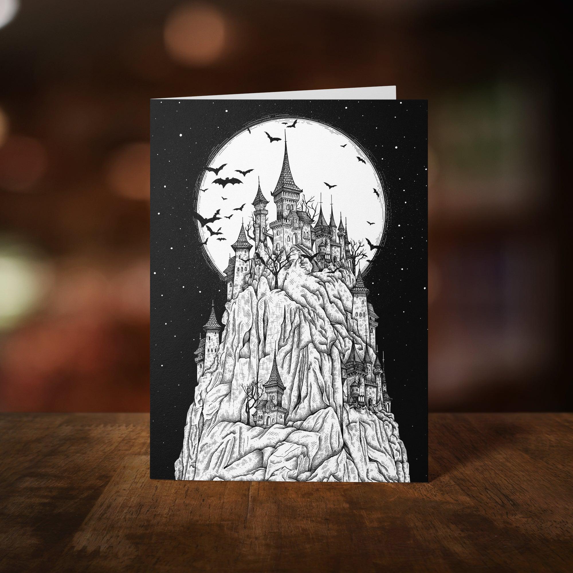 Vampire Castle Greeting Card - Gothic Haunted Mansion Illustration - Etsy