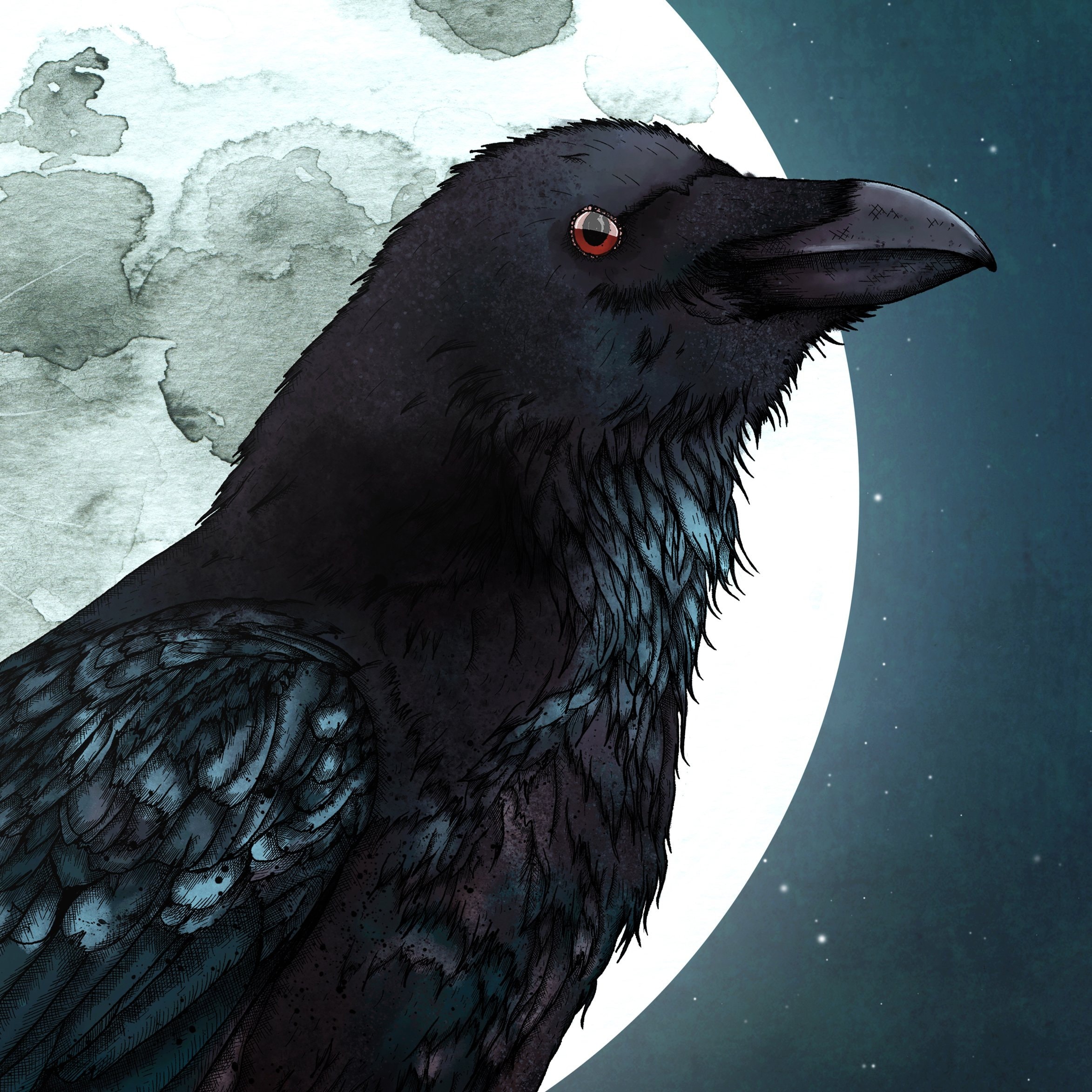 Raven and Full Moon Art Print Gothic Home Decor Corvid | Etsy UK