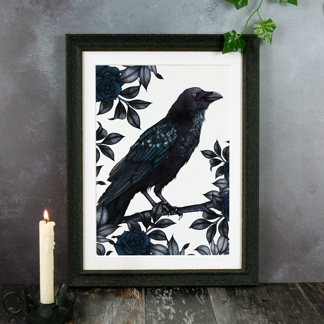 Raven and Roses Art Print Gothic Home Decor Corvid - Etsy