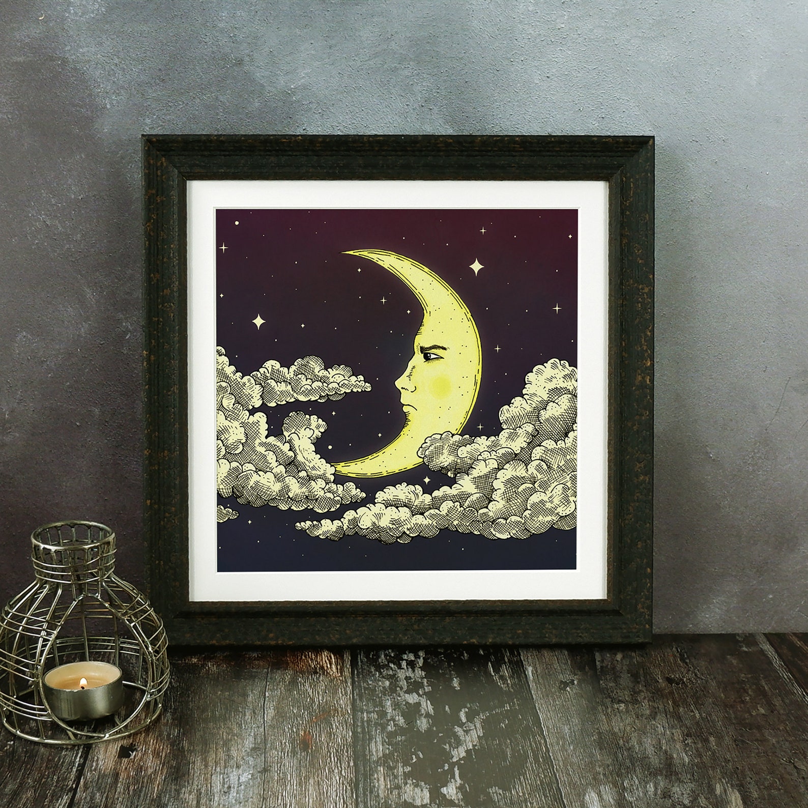 Vintage Moon Art Print Crescent Moon Lunar Illustration | Etsy