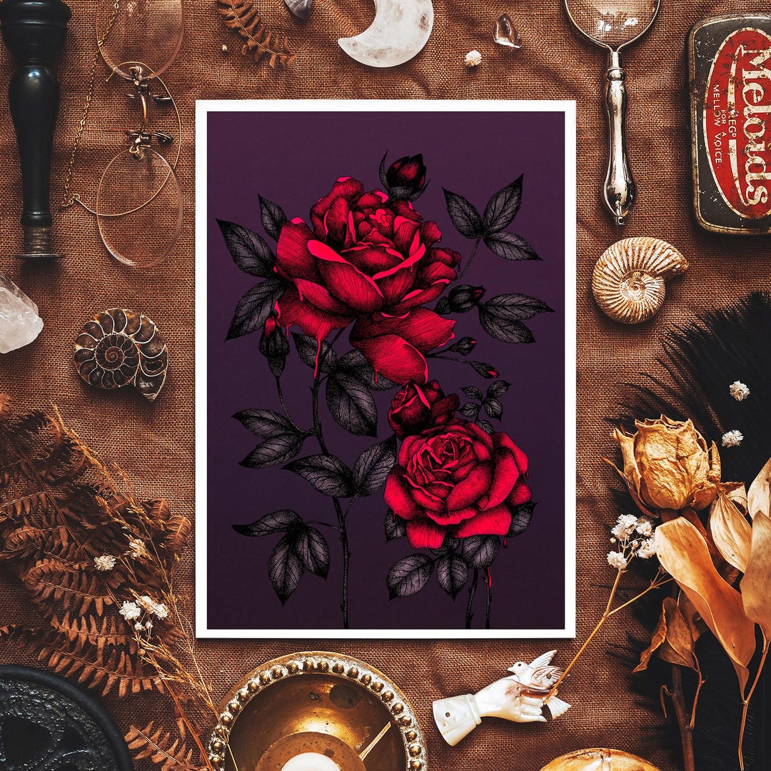 Bleeding Roses Giclée Print | Dark Romance | Rose Illustration ...