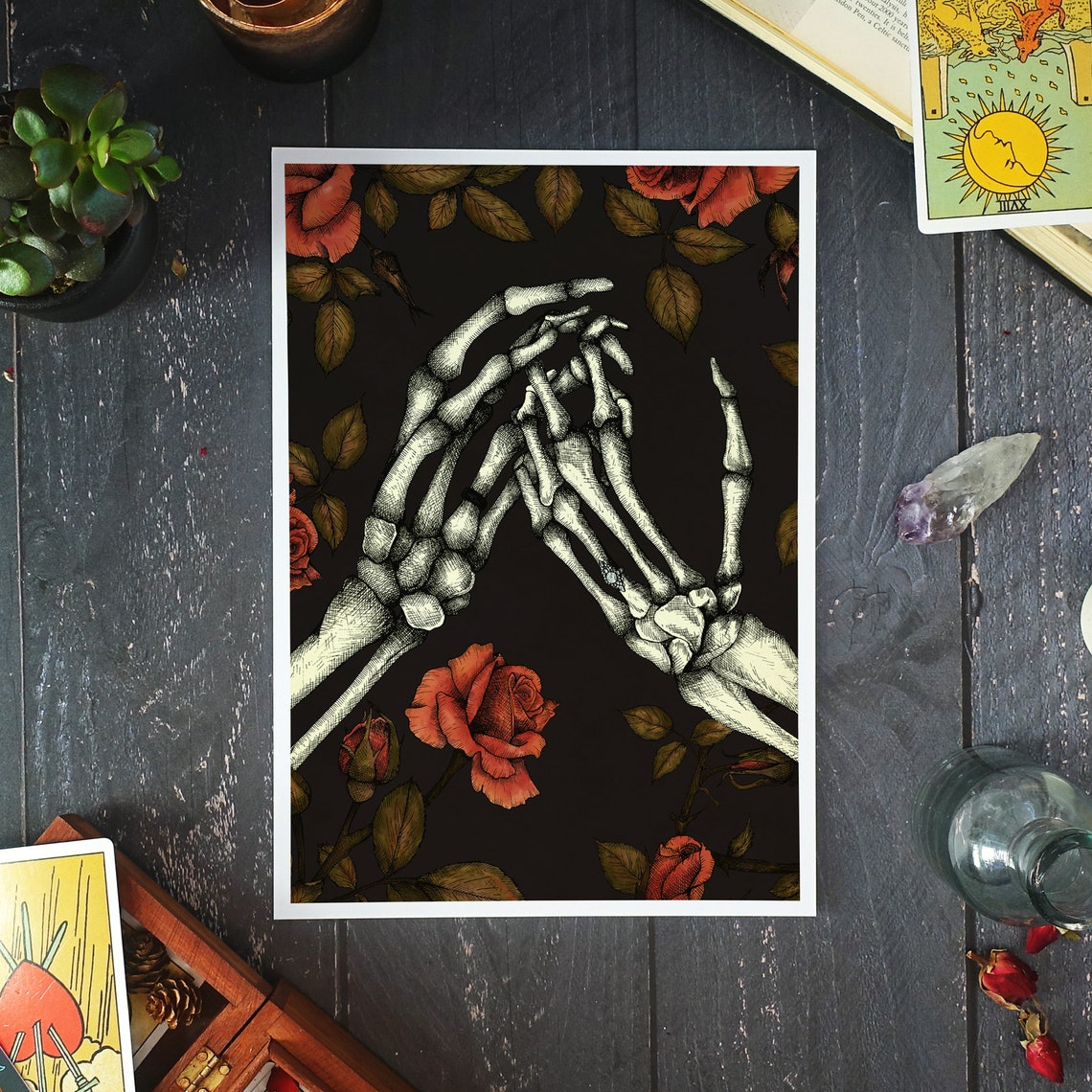 Skeleton and Roses Giclée Print Gothic Art Print Memento - Etsy