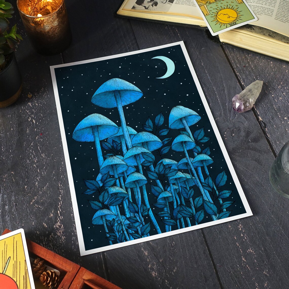 Star Mushrooms Art Print Witchy Home Decor Crescent Moon - Etsy