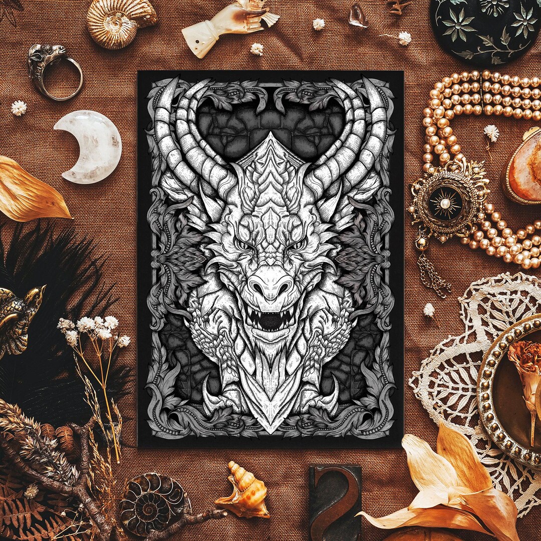 Stone Dragon - Giclée Art Print - Gothic Fantasy - Mythical Decor ...