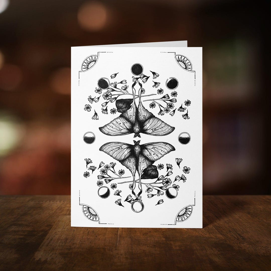 Luna Moth Greeting Card – Botanical Moon Phase Gothic Stationery - Etsy