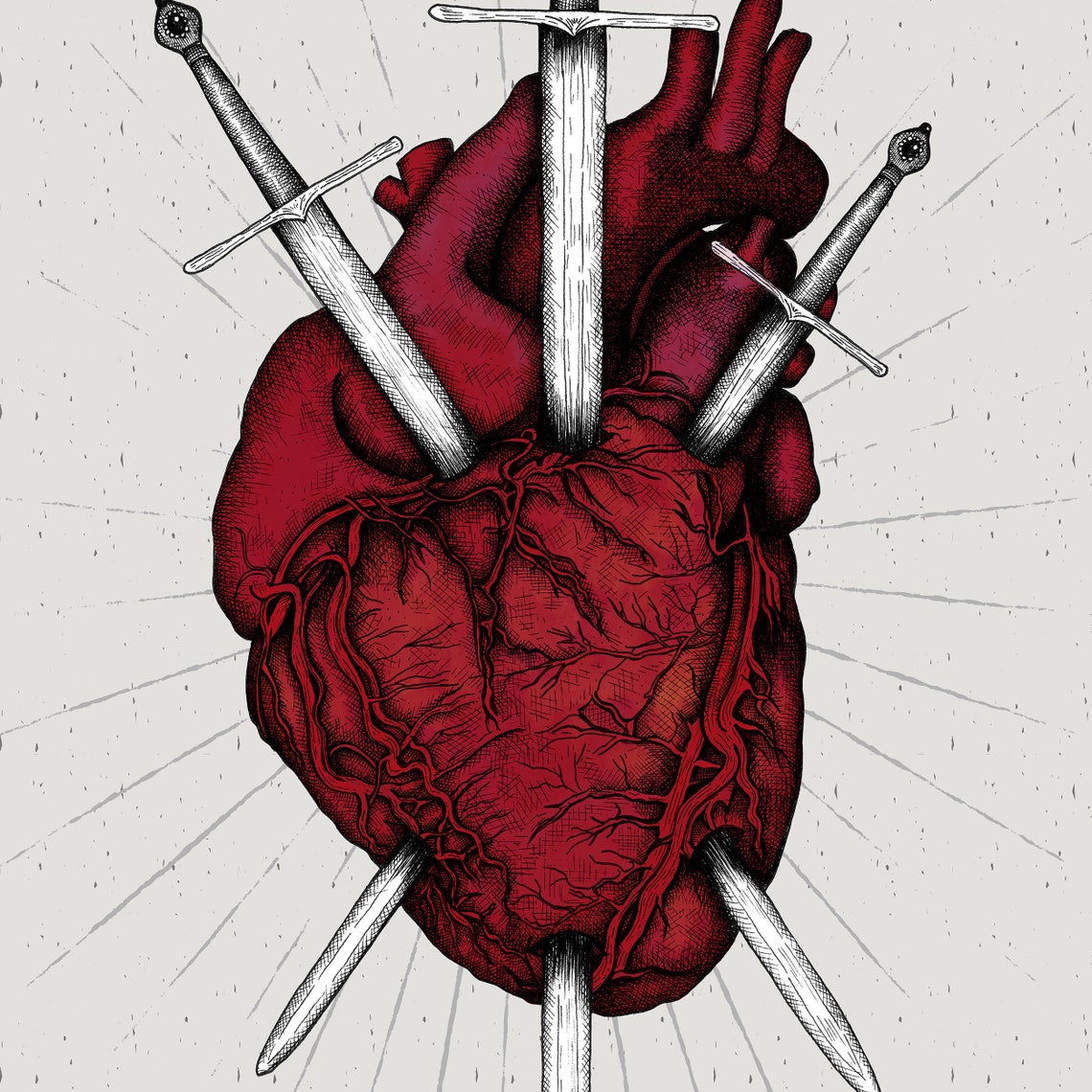 Three of Swords Anatomical Heart Art Print Tarot Wall Art | Etsy