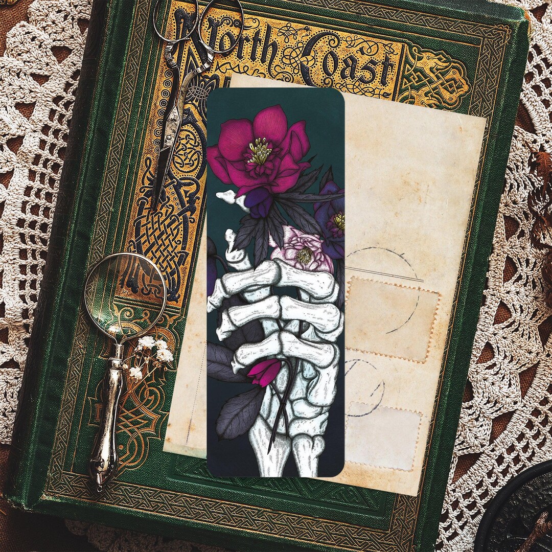 Skeleton and Hellebores - Bookmark - Gothic Stationery - Whimsigoth ...