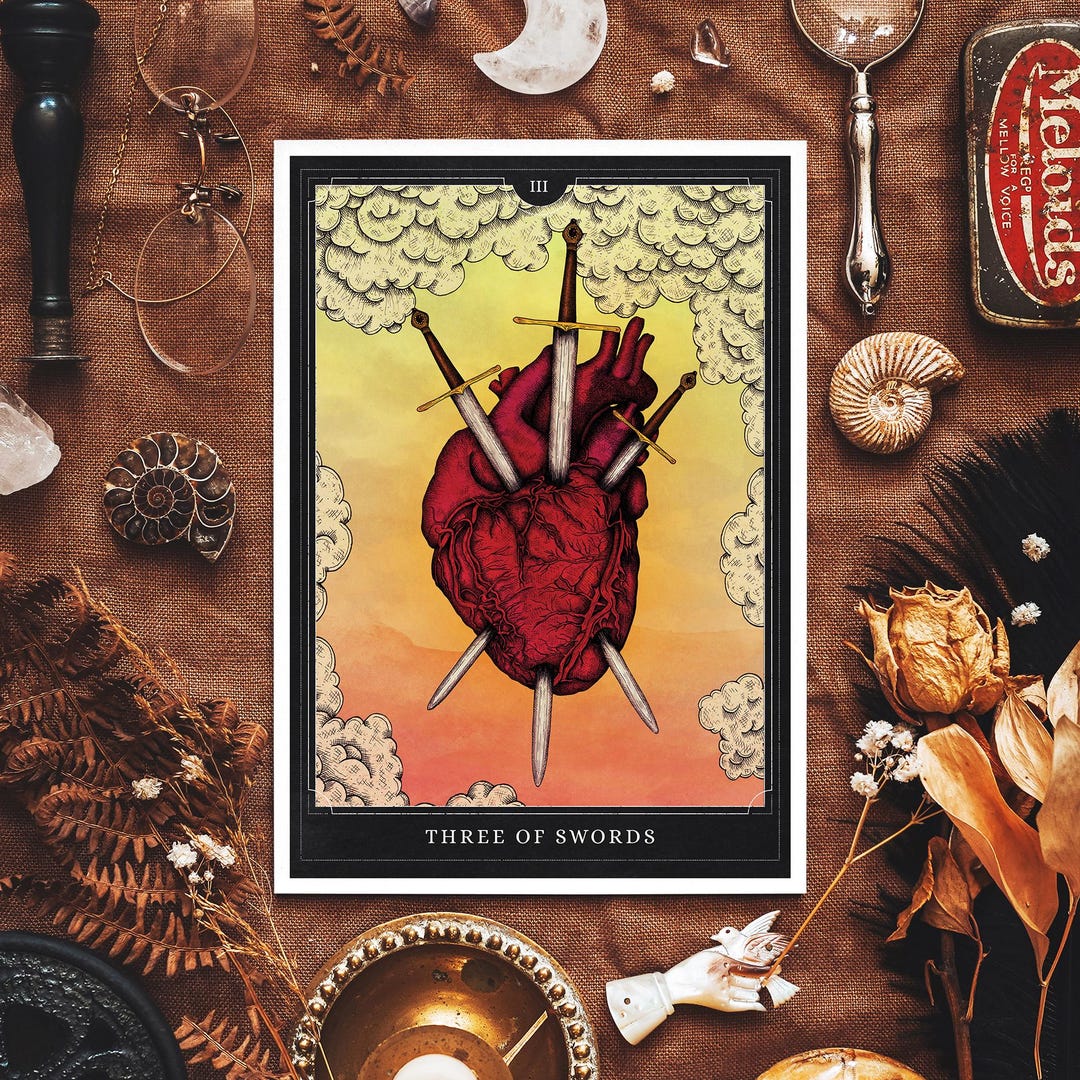 Three of Swords Tarot Card Giclée Print | Anatomical Heart Art - Etsy