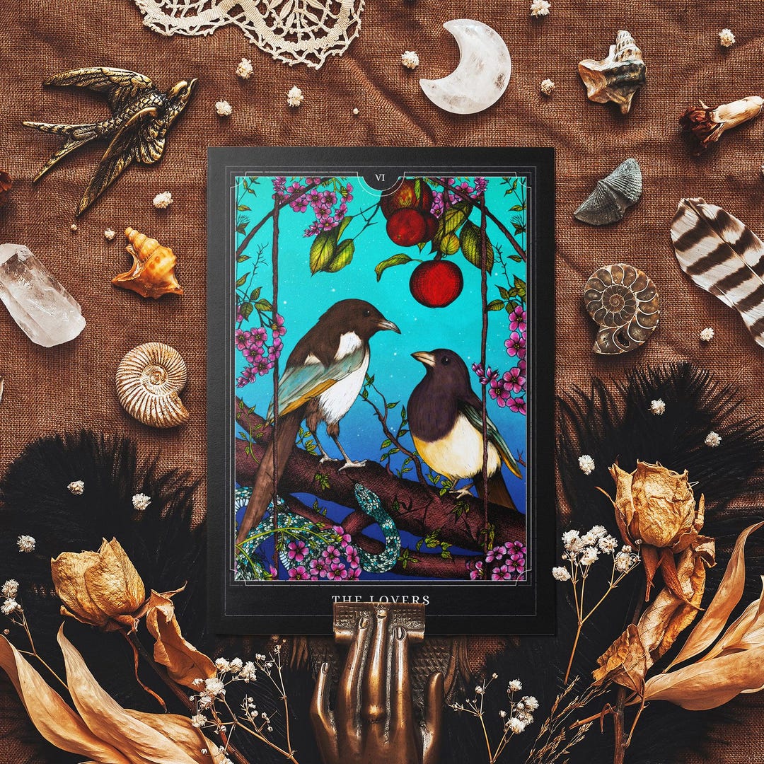 The Lovers Tarot Postcard - Gothic Magpies - Vintage Nature - Lovers ...