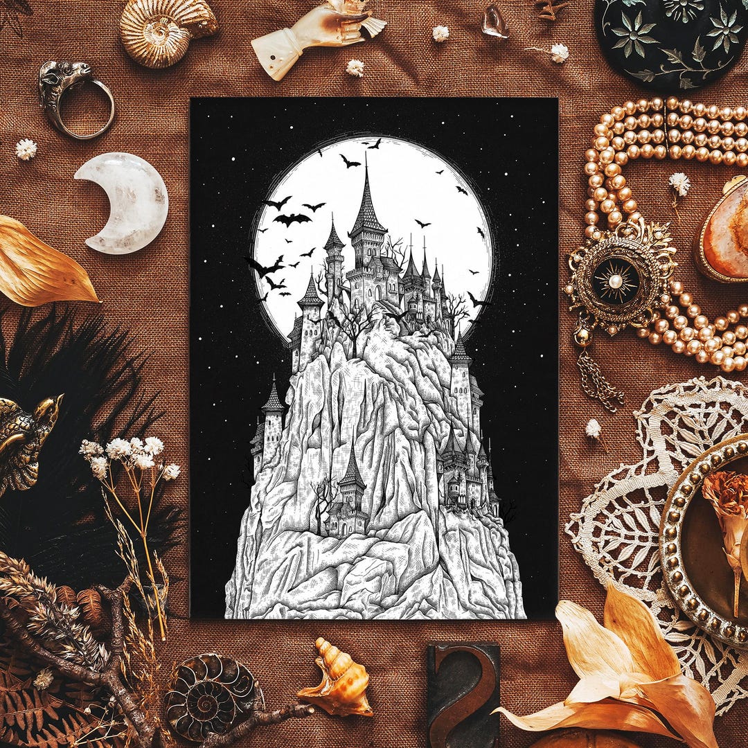 Vampire Castle - Giclée Art Print - Gothic Fantasy Decor - Dark Moonlit ...