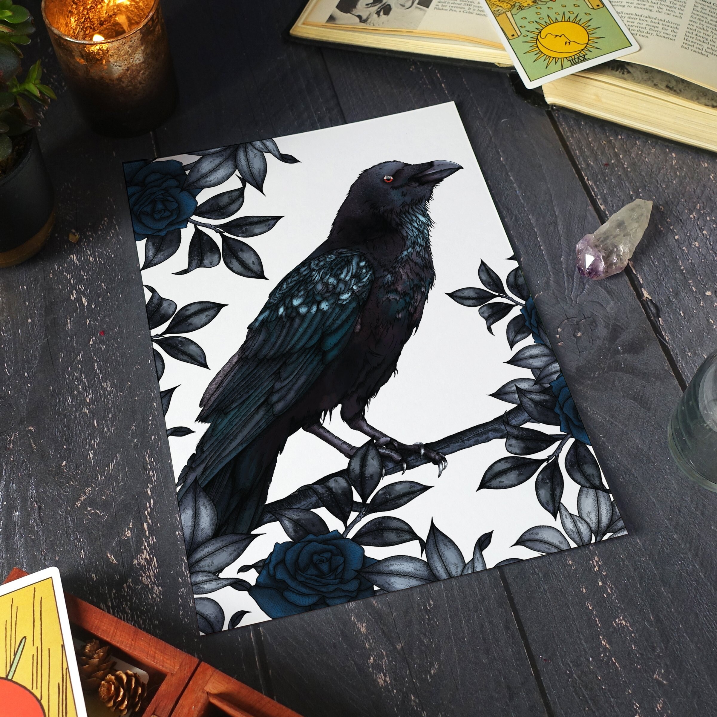 Raven And Roses Art Print Gothic Home Decor Corvid Etsy