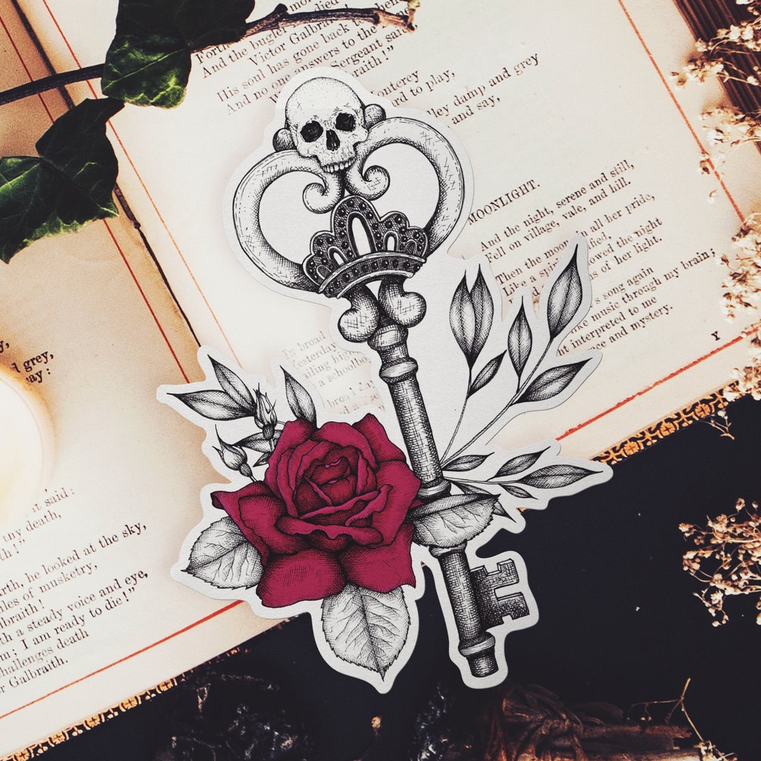 Skeleton Key Vinyl Sticker | Gothic Skull, Rose Decal - Etsy