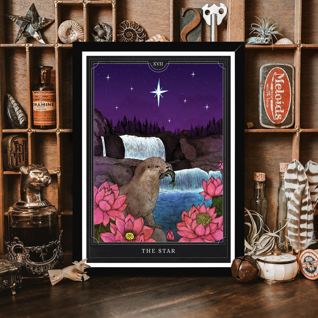 The Star Tarot Card - Otter & Waterfall Giclée Framed Art Print - Etsy