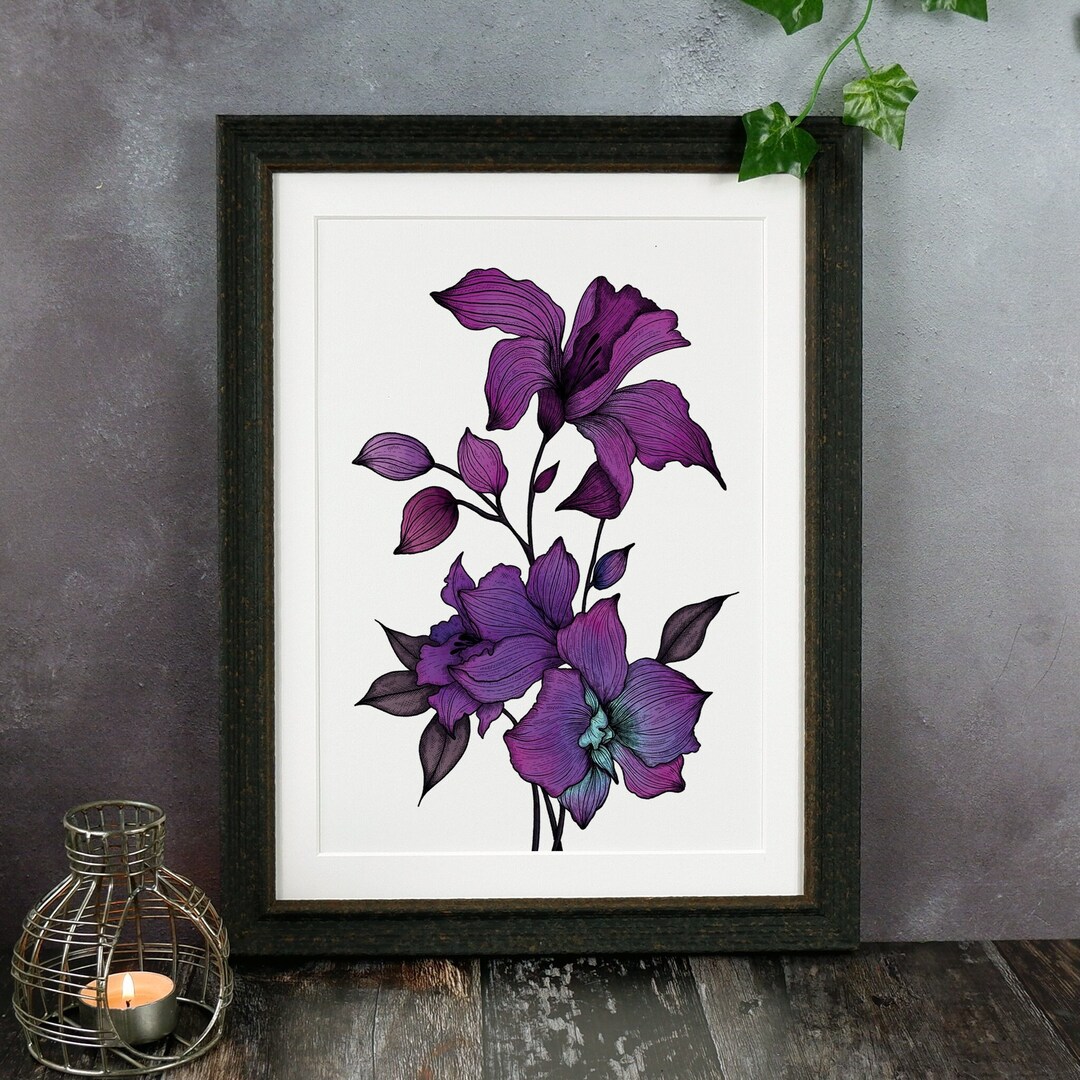 Purple Orchids Digital Art Print Orchid Illustration Gothic Home Decor ...