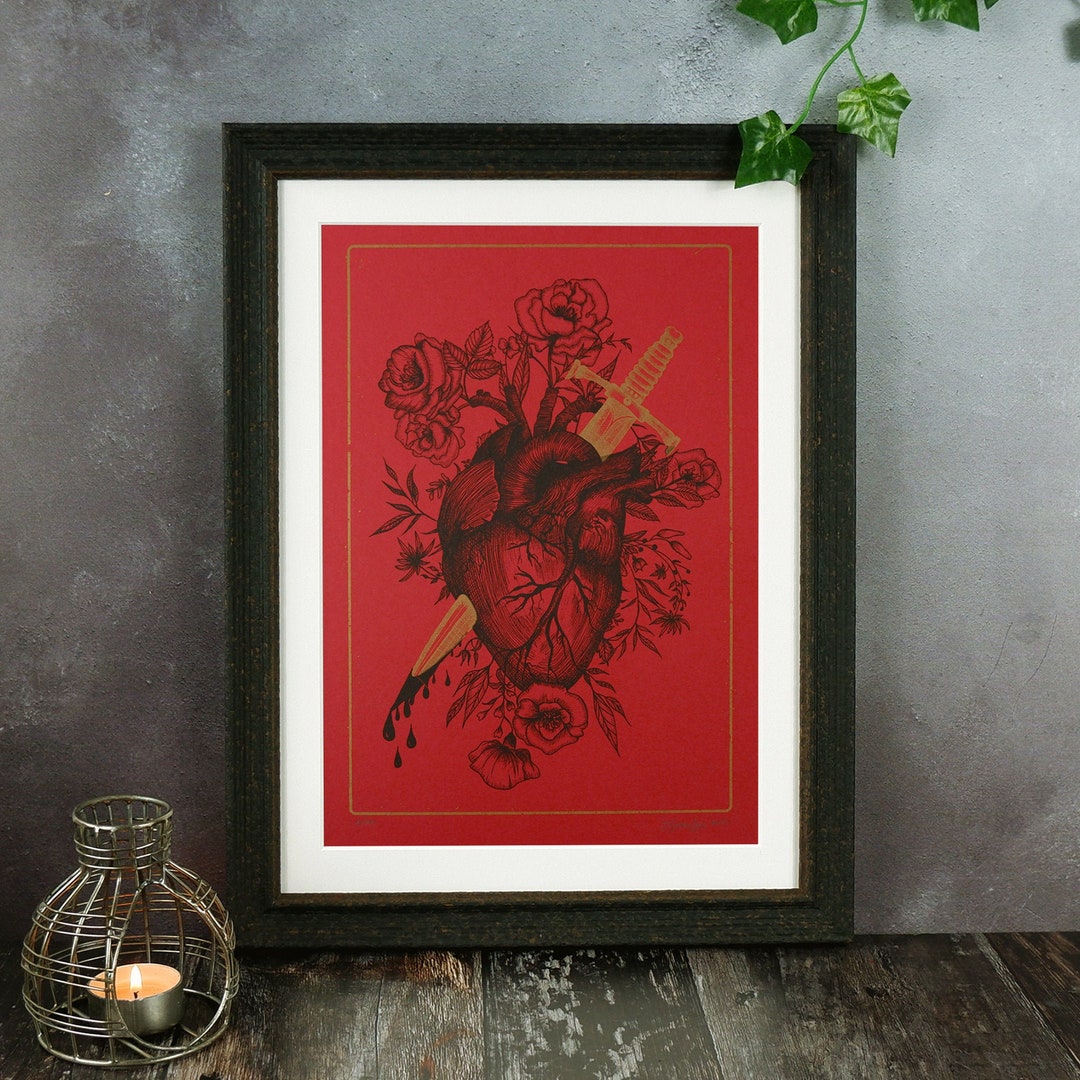 Bleeding Heart Art Print Anatomical Heart Heart and Dagger Heart ...