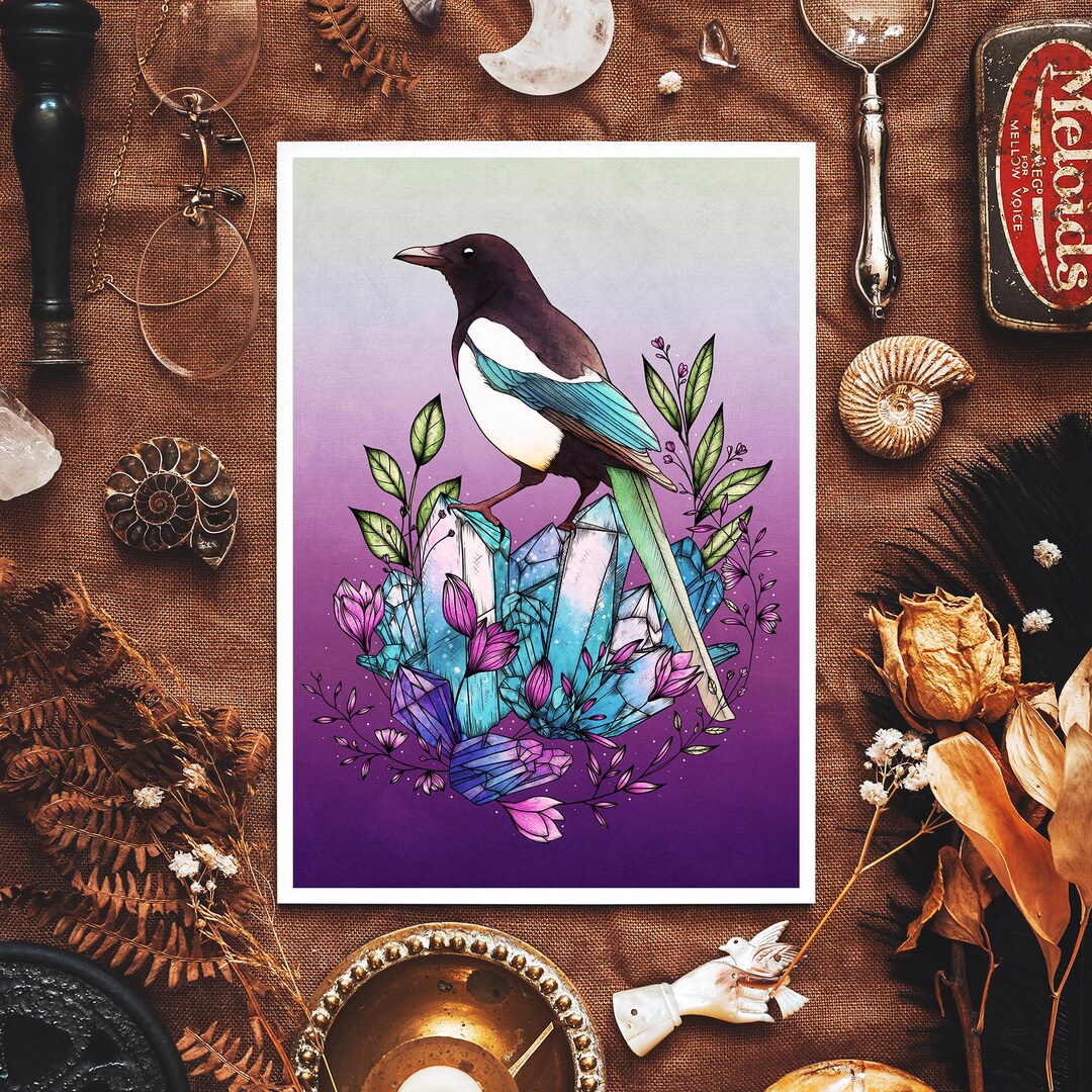 Magpie Crystal Art Print | Gothic Home Decor - Etsy