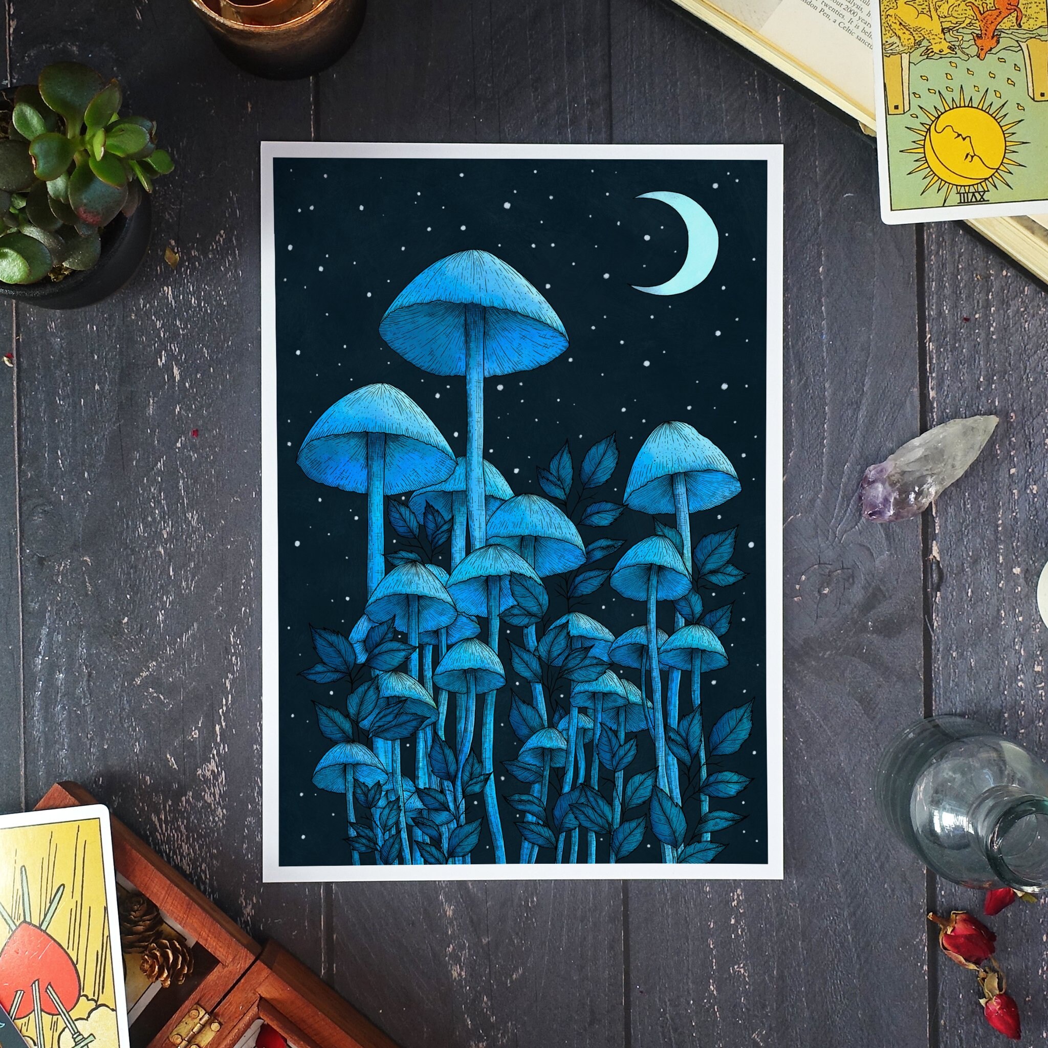 Star Mushrooms Art Print Witchy Home Decor Crescent Moon - Etsy