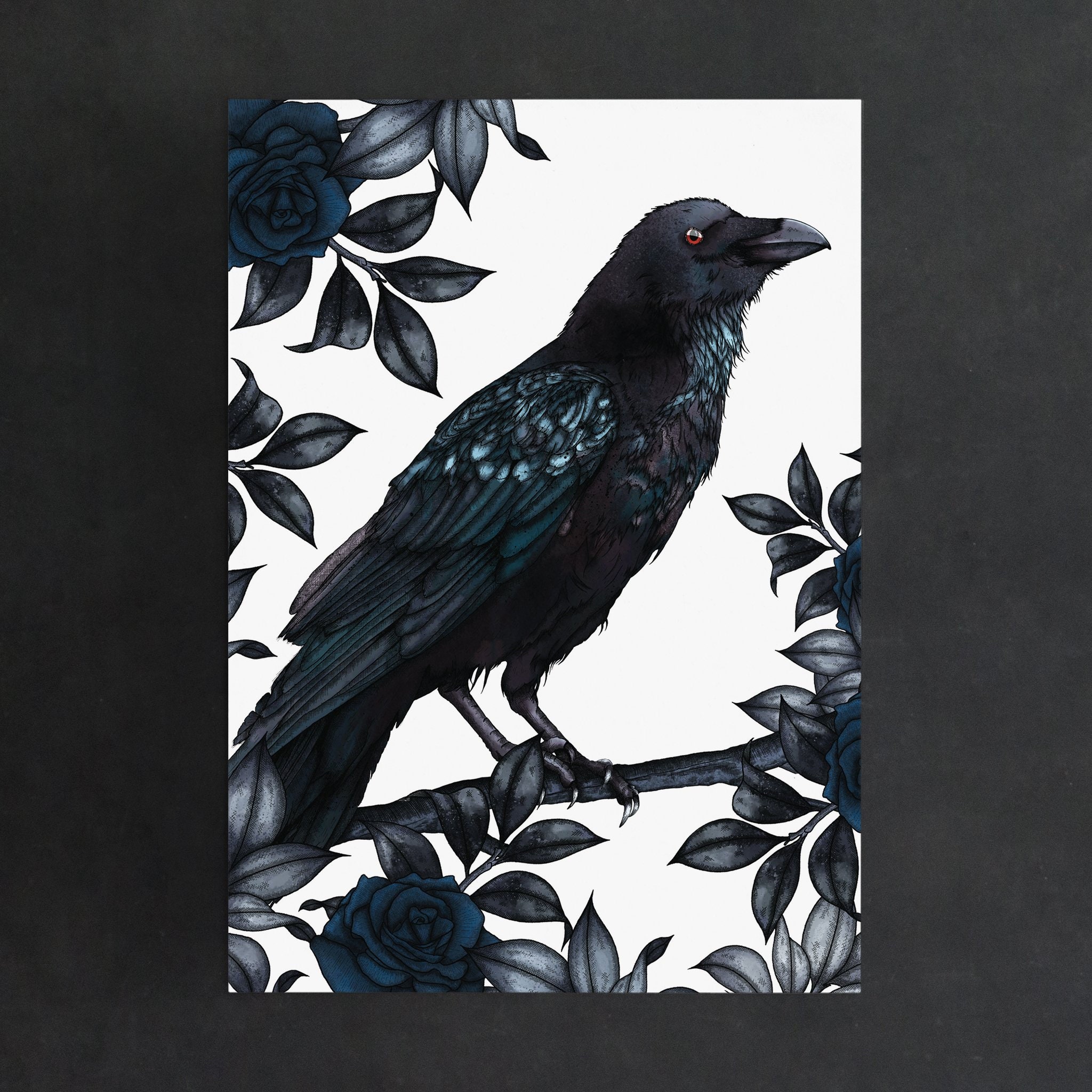 Raven And Roses Art Print Gothic Home Decor Corvid Etsy Uk