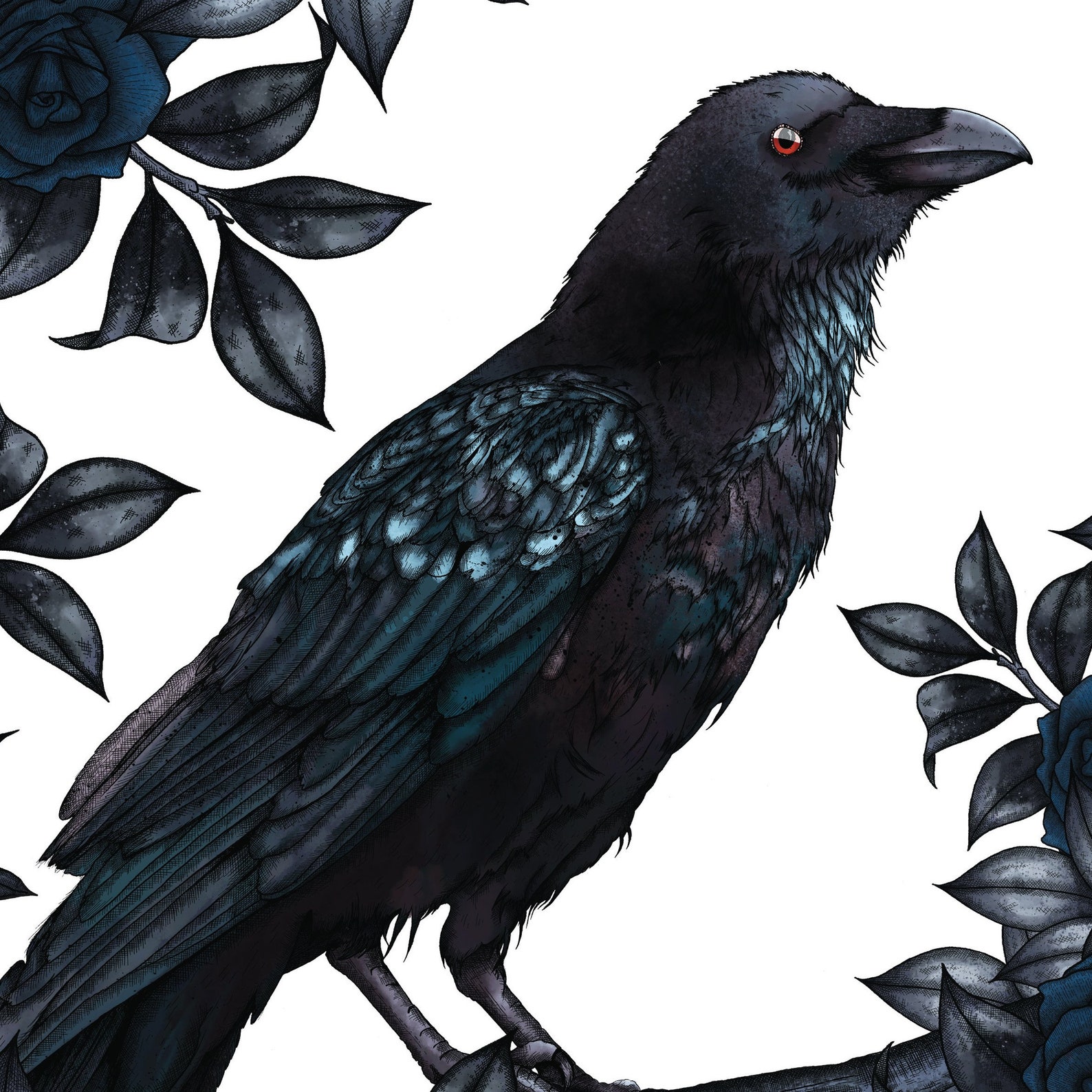 Raven and Roses Art Print Gothic Home Decor Corvid - Etsy UK