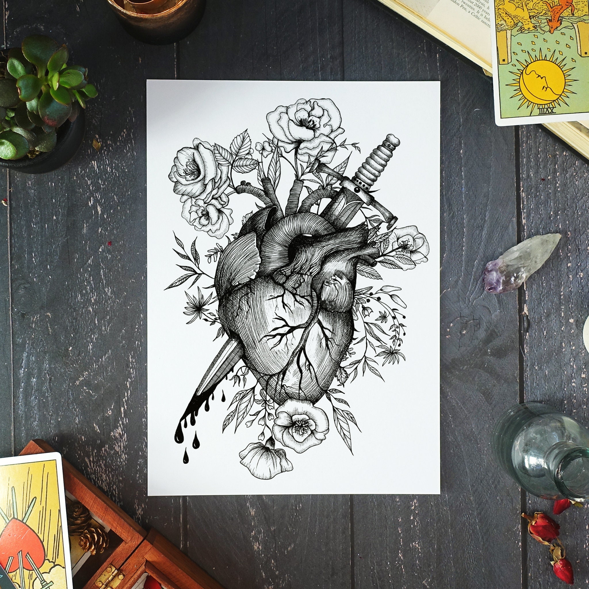 Bleeding Heart Art Print Anatomical Heart Heart and Dagger - Etsy