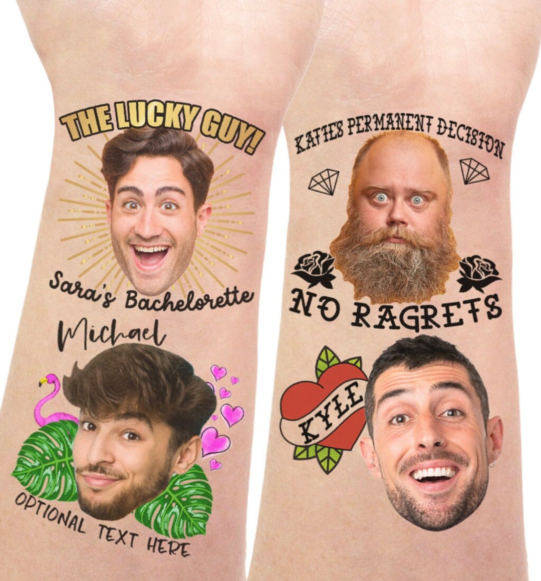 Custom Face Cutout Bachelorette Tattoos - Bachelorette Party Favors ...