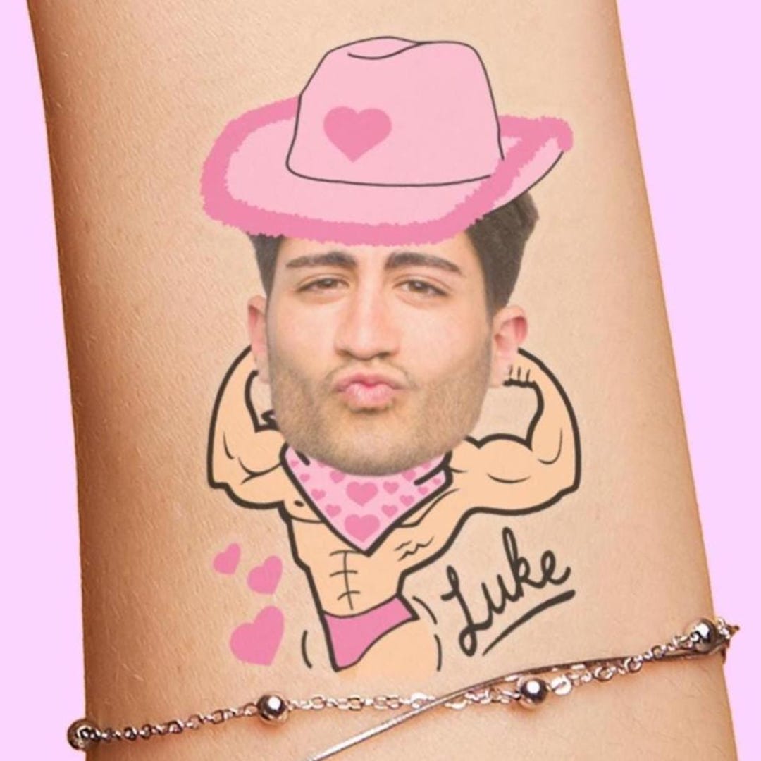 Cowboy Hat Face Tattoos, Cartoon Stripper Body Head Cutout for ...