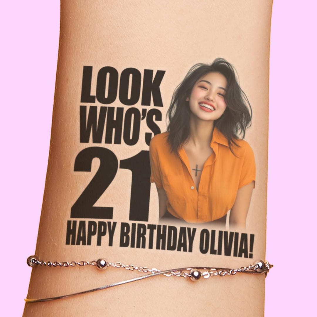 Custom 21st Birthday Face Tattoos With Personalized Text Party Favors ...