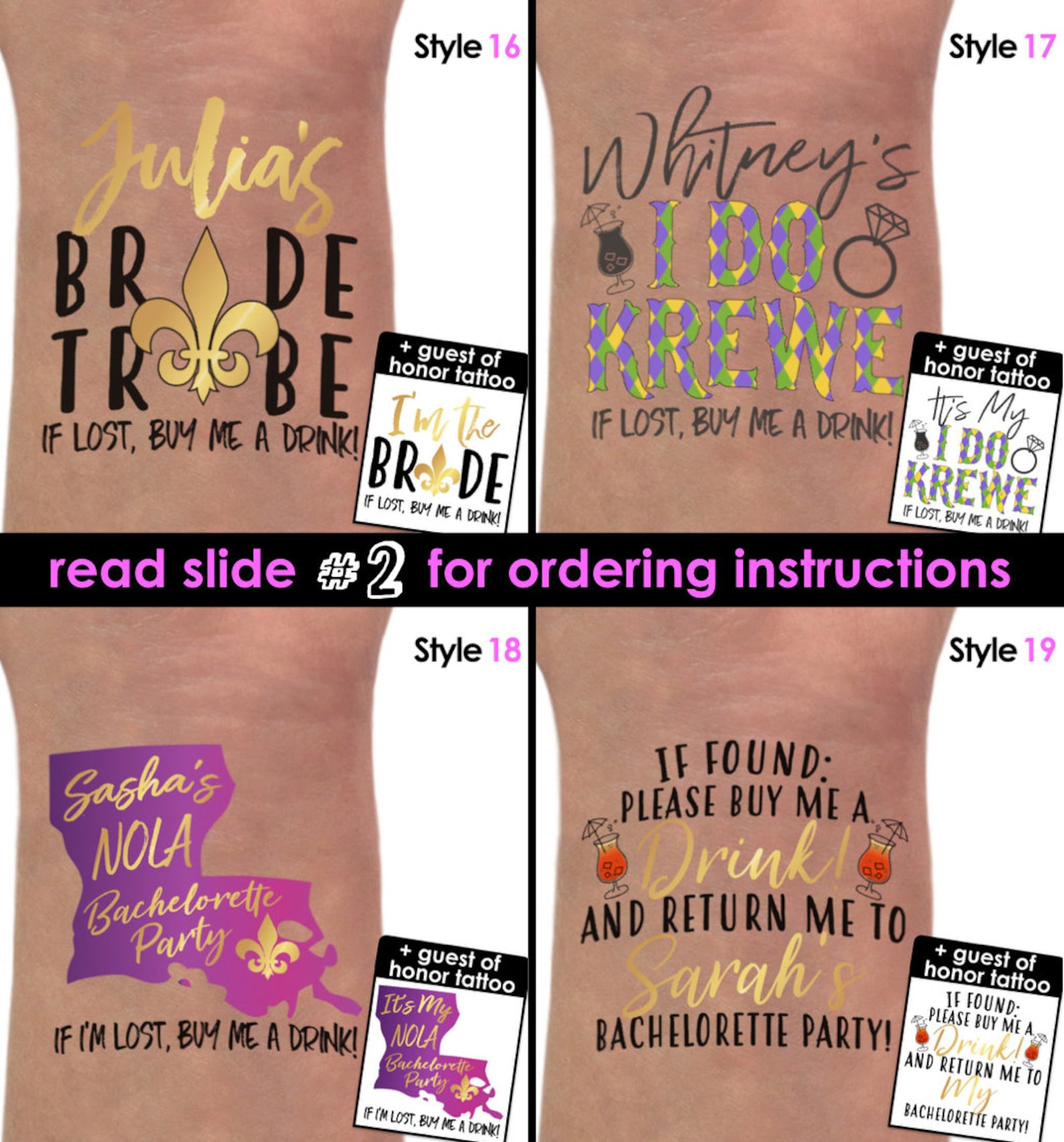Beignets Booze and Besties Custom Bachelorette Party Tattoos | Beads ...