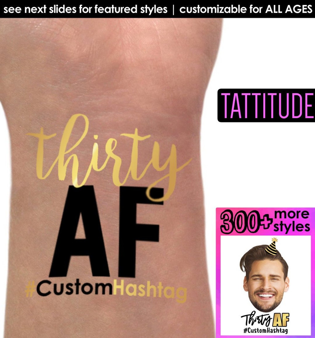 30 AF, 30th Birthday Party Custom Personalized Temporary Tattoos | 30th ...