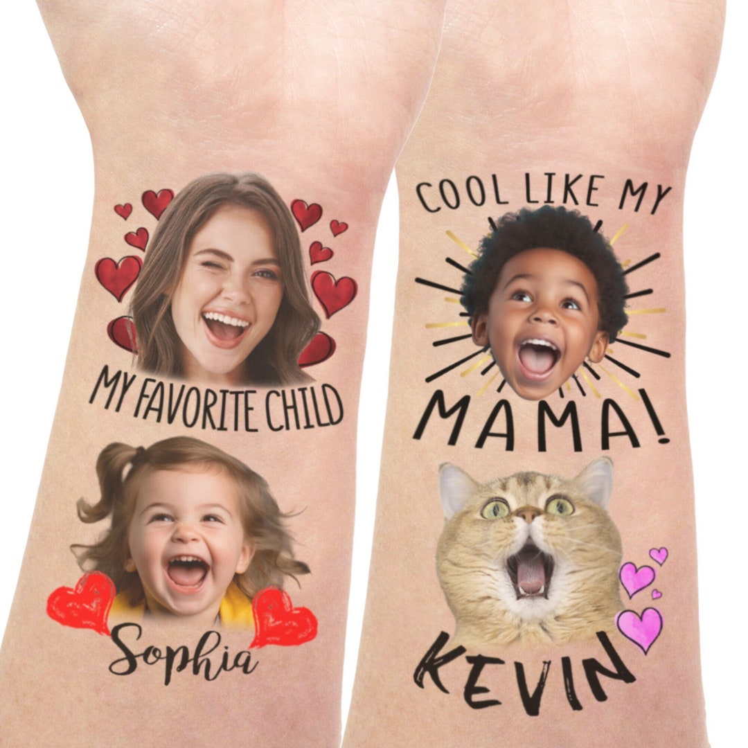 Personalized Photo Tattoos for Mom | Children's Pet Photo Name Tattoo ...