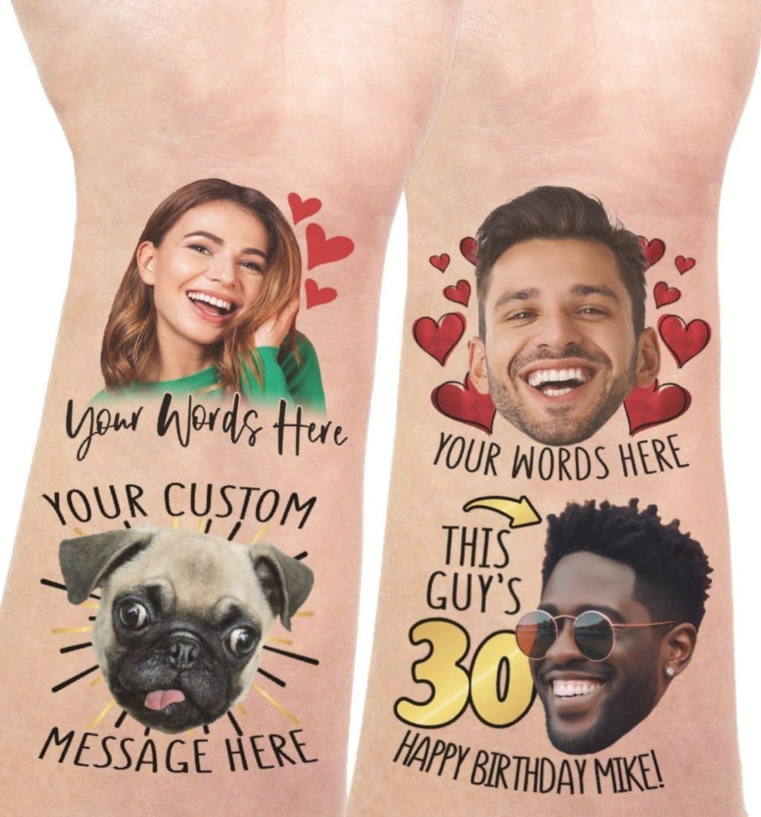 Custom Face Temporary Tattoos Grooms Photo Bachelorette Birthday Party ...