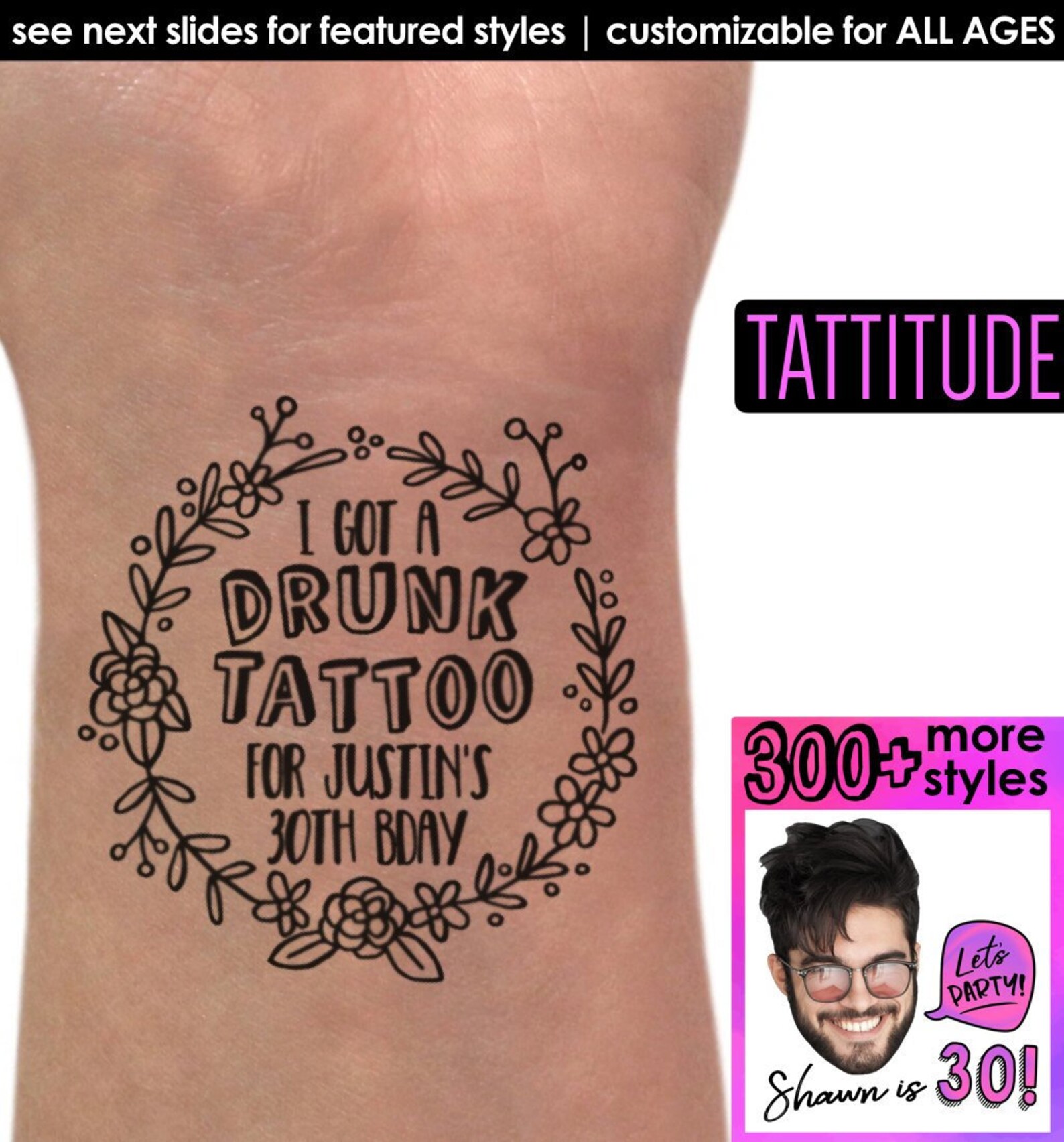 30th Birthday Party Custom Personalized Temporary Tattoos | 30th ...
