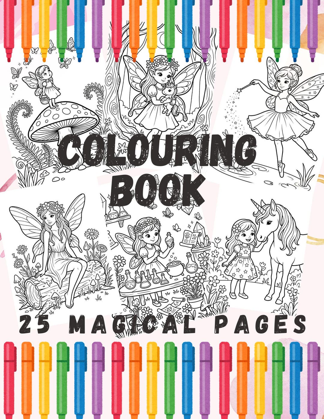 MAGICAL FAIRIES Printable Coloring Book - 25 Coloring Pages for Kids ...