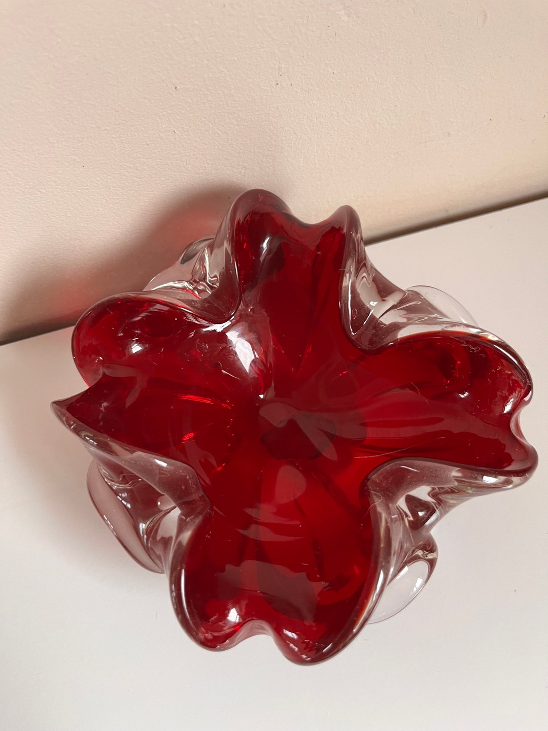 Mid Century Bubble Glass Red Bowl, Murano Ash Tray, Vintage Art Glass ...