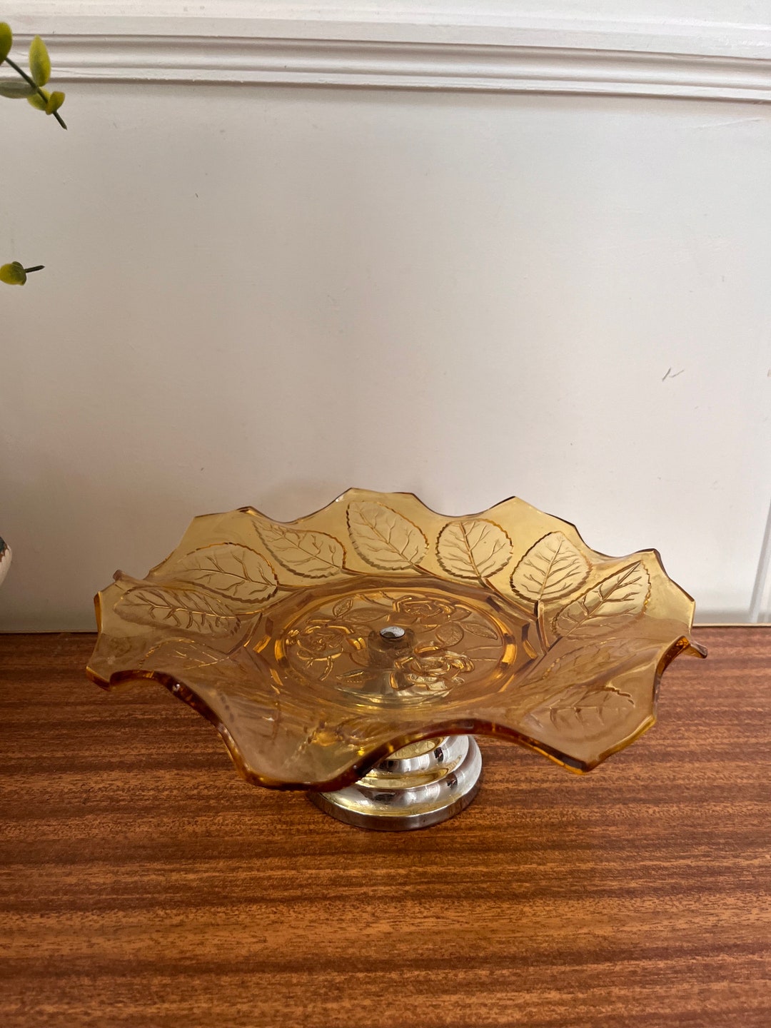 Art Deco Cake Stand, Bagley Glass Cake Stand, Yellow Glass Cake Stand ...