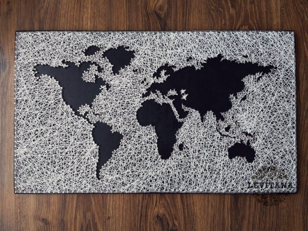 Enjoy the Wood Large World Map Wood Wall Art Decor String World Map ...