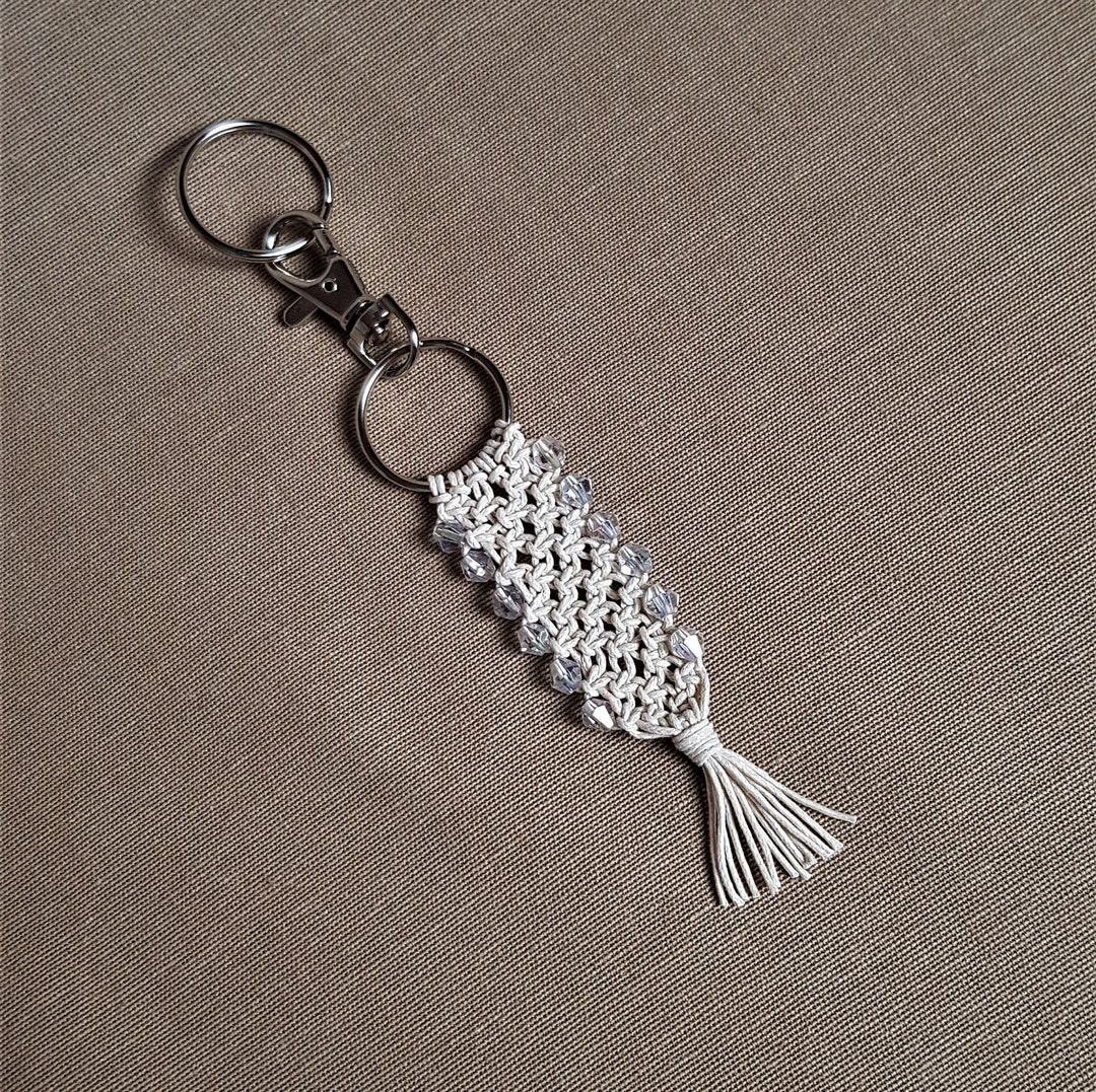 Crystal Beaded Macrame Keyring 1 - Etsy UK