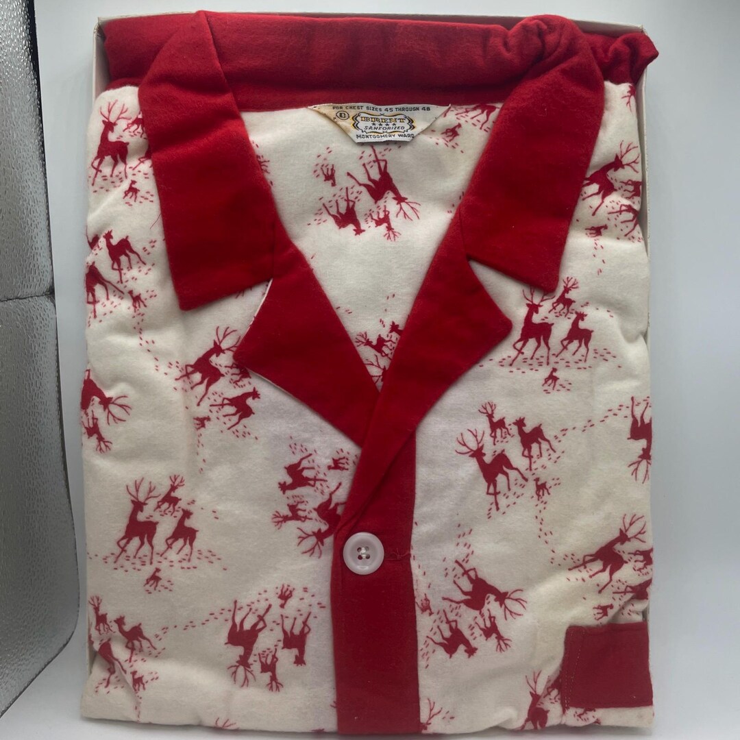 Montgomery Ward Brent 1950s Men’s XL Christmas Deer Family Pajama Set W ...