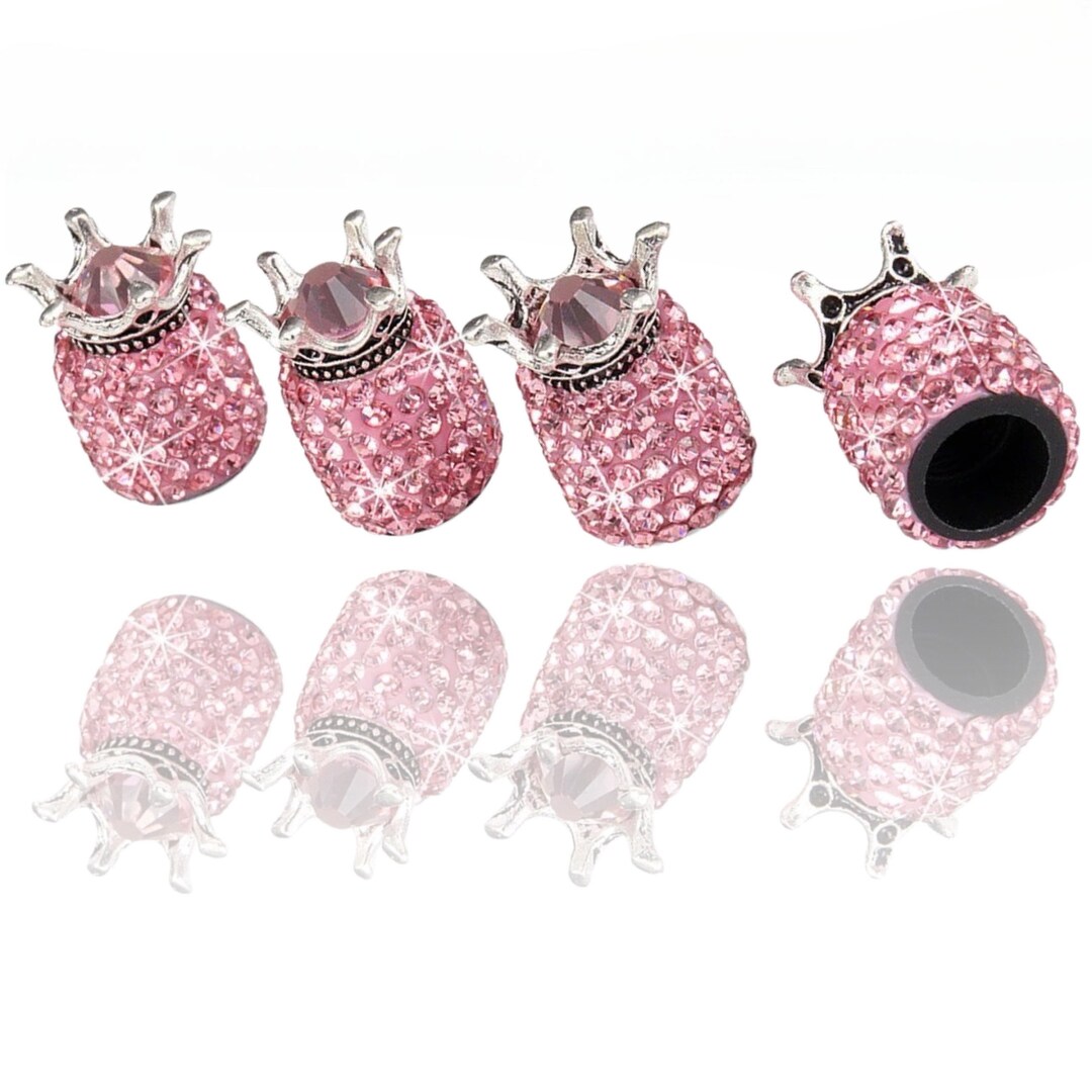 4 PINK Crown Diamond-encrusted Wheel Valve Caps by Bling by - Etsy