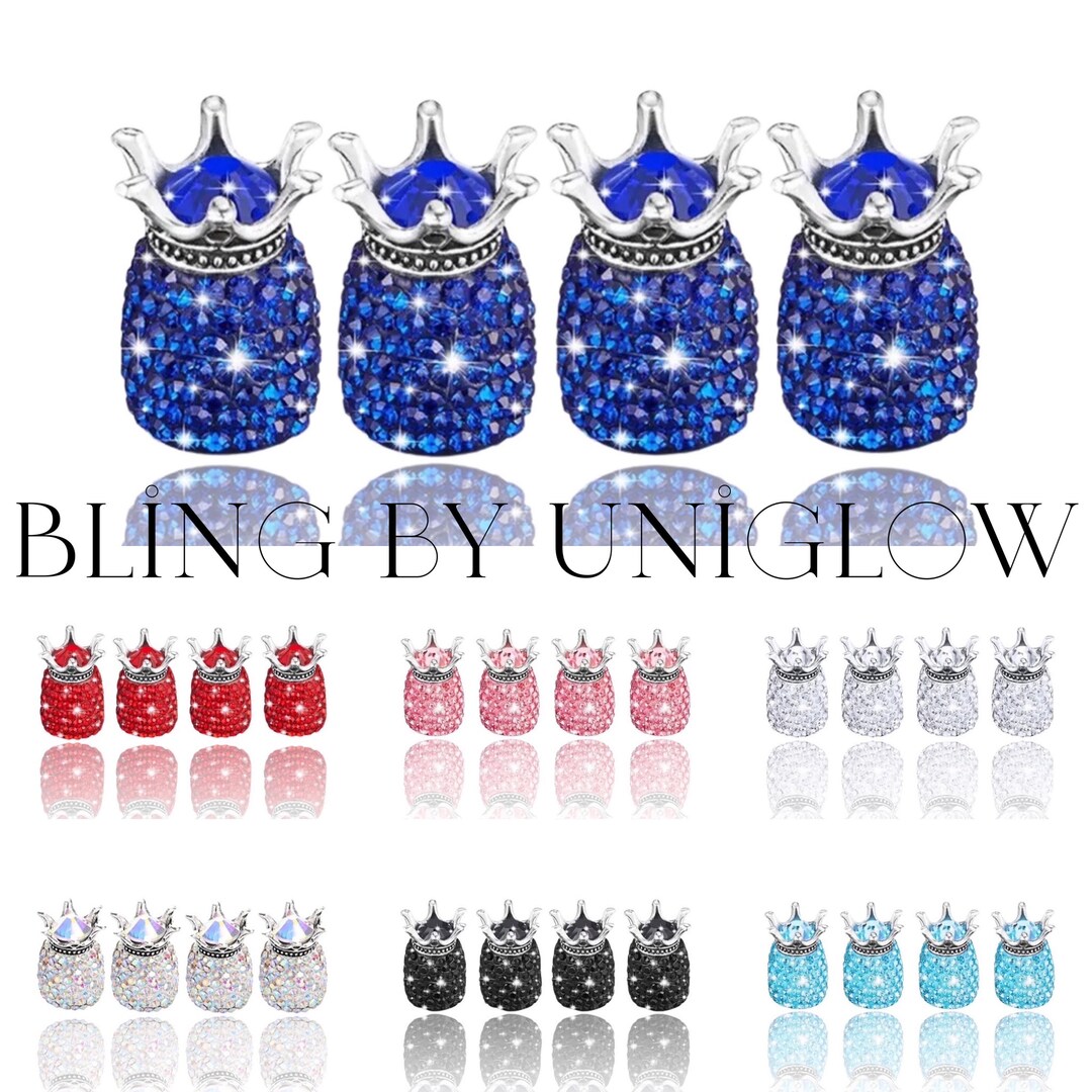 4 Diamond-studded Crown Car Wheel Valve Caps Bling by Uniglow ...