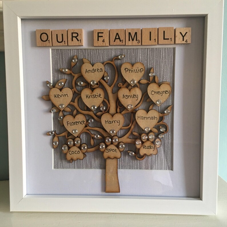 Wooden Family Tree Frame With Wooden Scrabble Tiles. Handmade - Etsy