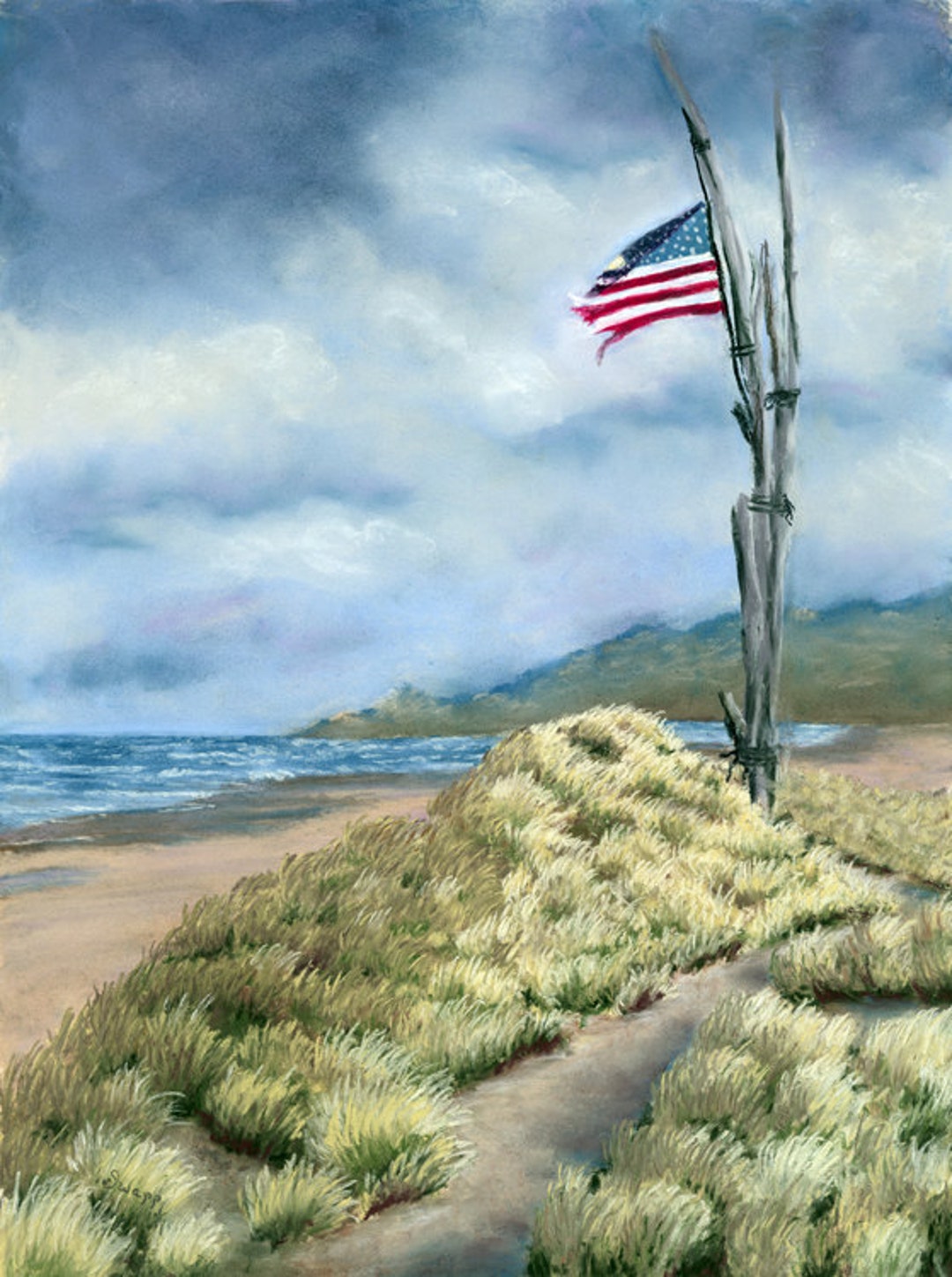 Beach Marker, American Flag, Sand Dunes ORIGINAL or PRINTS - Etsy