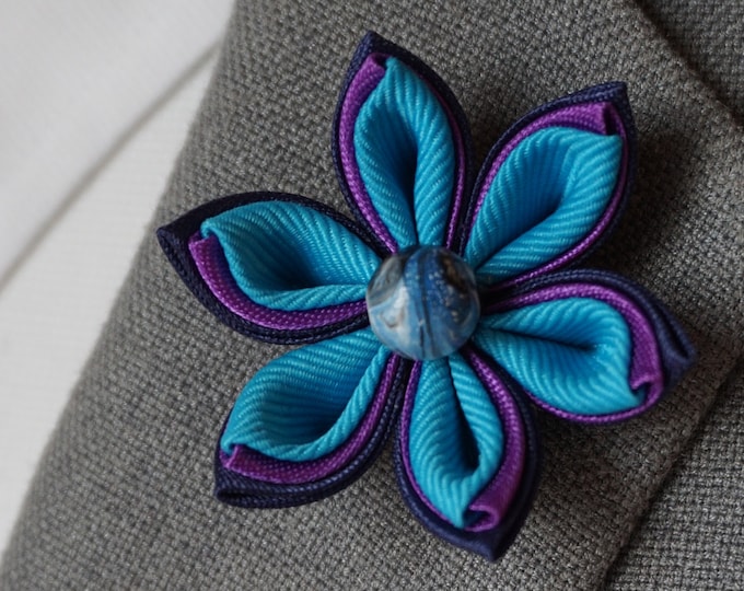 Handmade Flower Lapel Pin / Blue Flower Pin / Lapel Flower ...