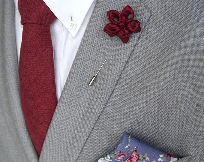 Handmade Scarlet Red Lapel Flower Paired With Scarlett Red Tie & Floral ...