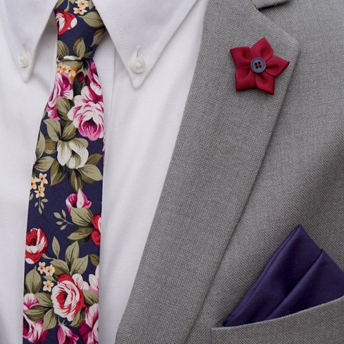 Handmade Lapel Flower Pin With a Floral Tie Set Wedding - Etsy