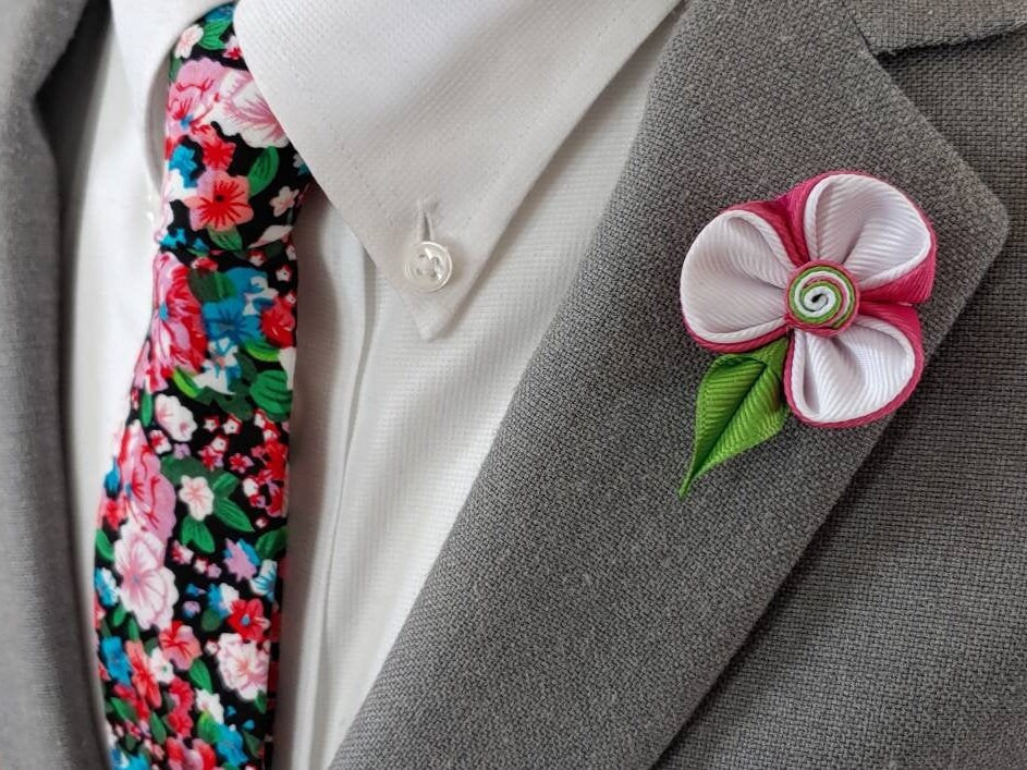 Handmade Lapel Flower Pin With a Floral Slim Tie and Pocket Square ...