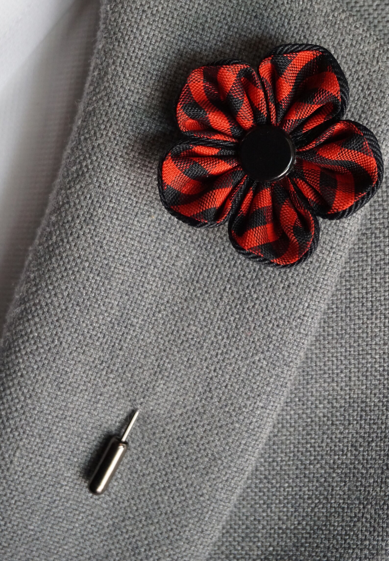 Plaid Flower Lapel Pin / Lapel Flower / Kanzashi Flower Pin / - Etsy