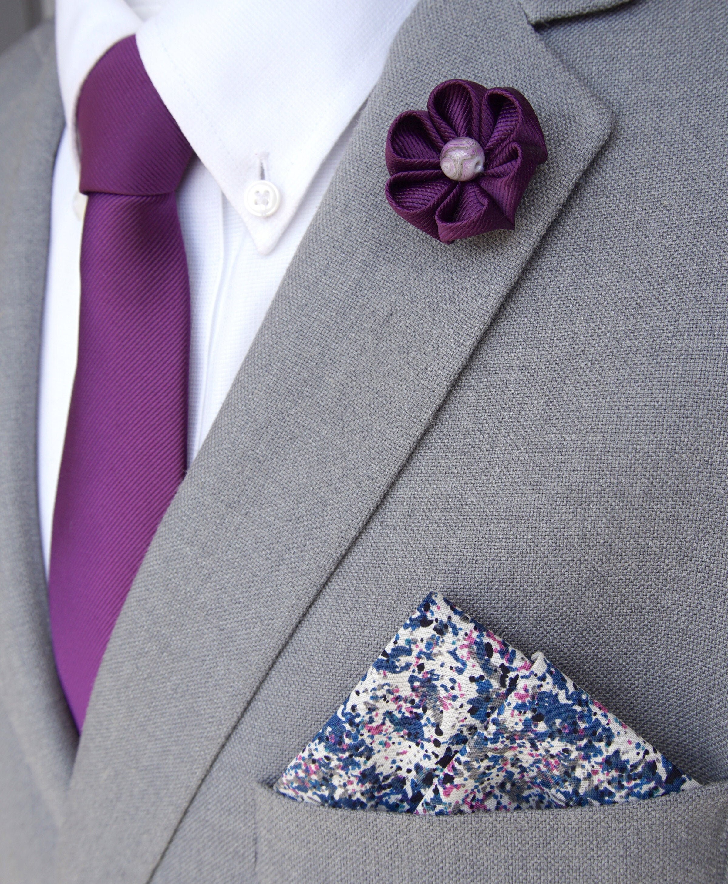 Purple Flower Lapel Pin / Solid Purple Tie & Multi-colored | Etsy