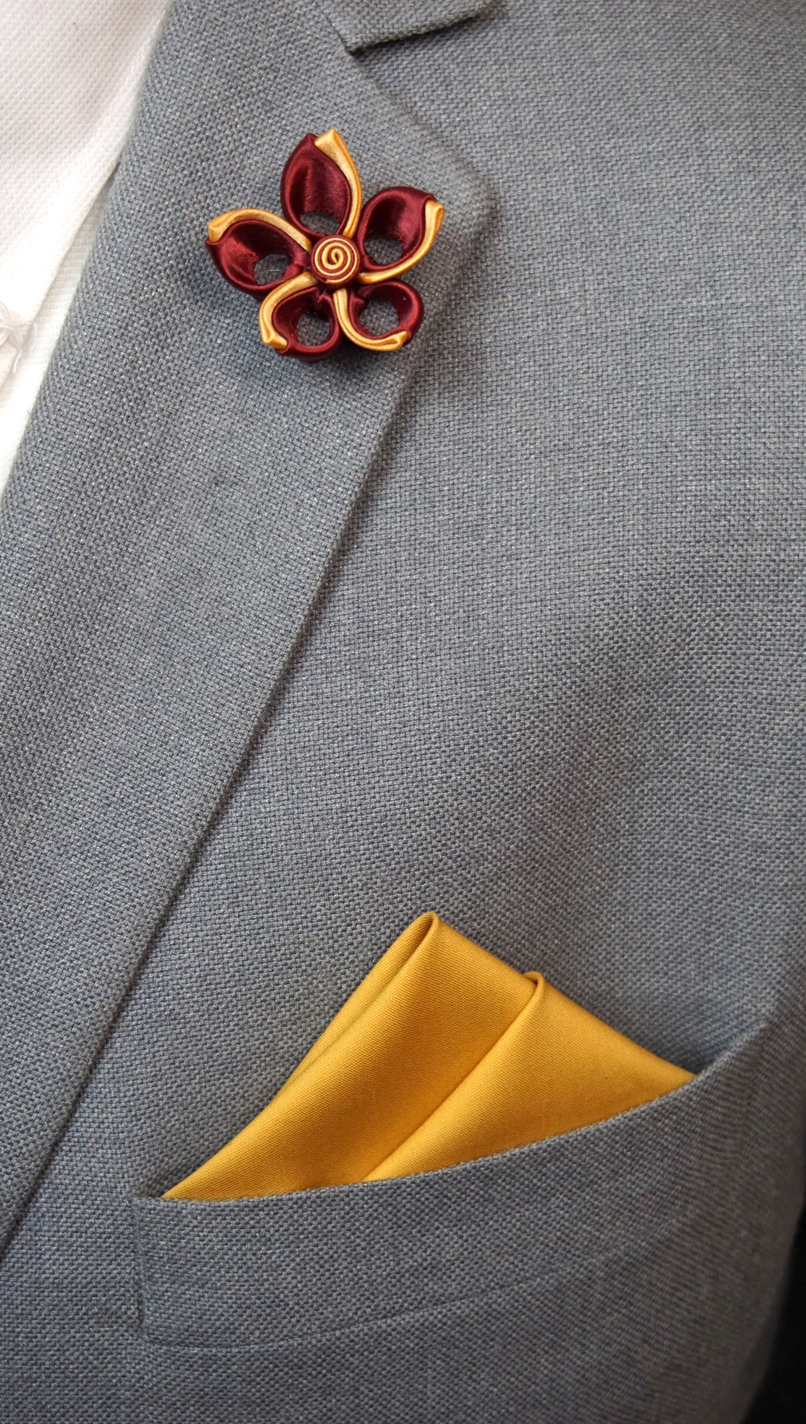 Handmade Lapel Pin & Red Paisley Tie and Yellow Pocket Square | Etsy